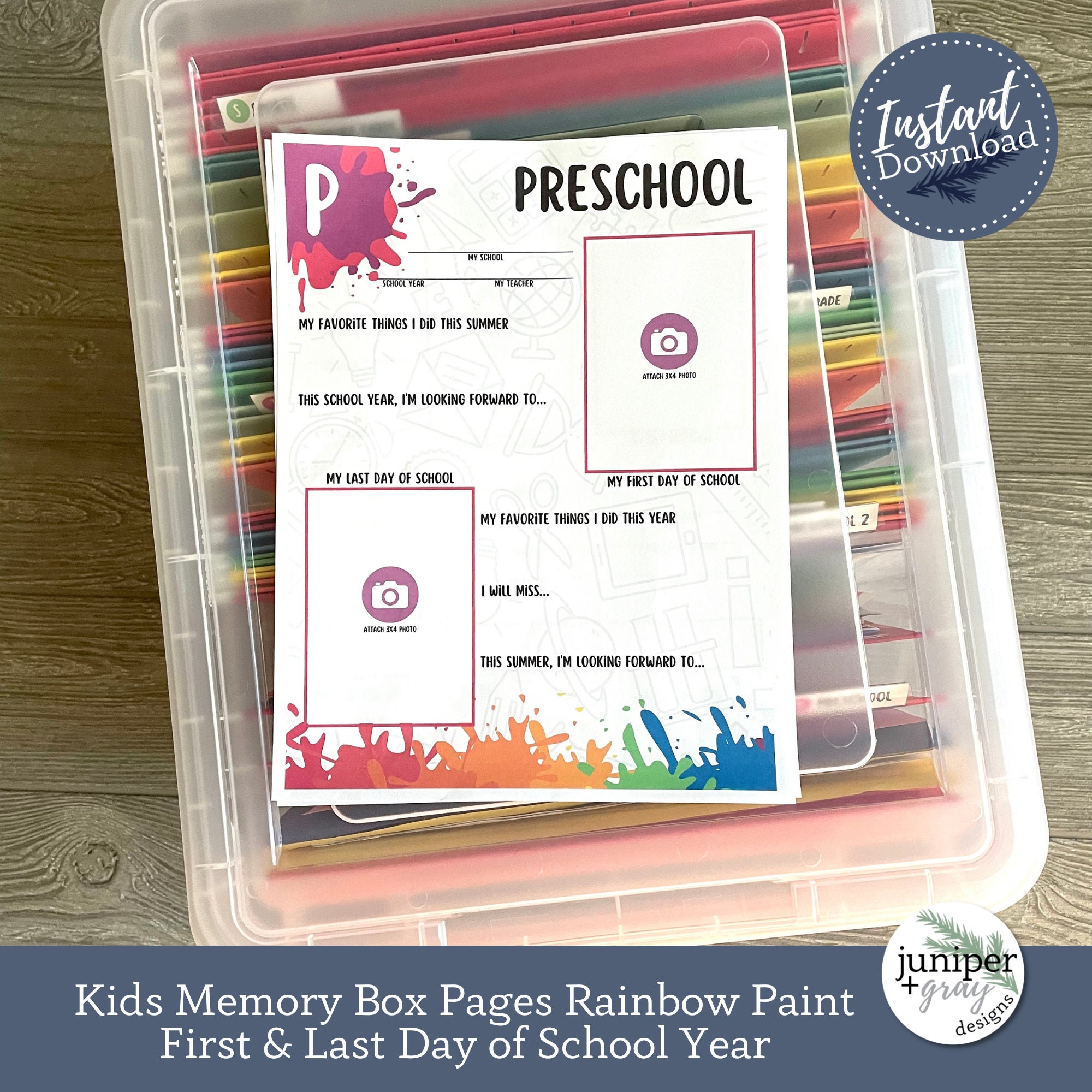 Printable School Memory Box Files Rainbow Paint Kids First & - Etsy