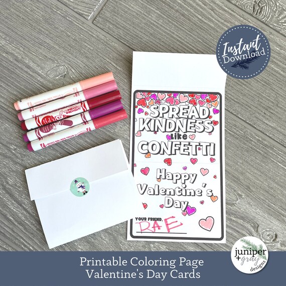 Printable Coloring Page Kindness Valentines Day Card Boys | Etsy