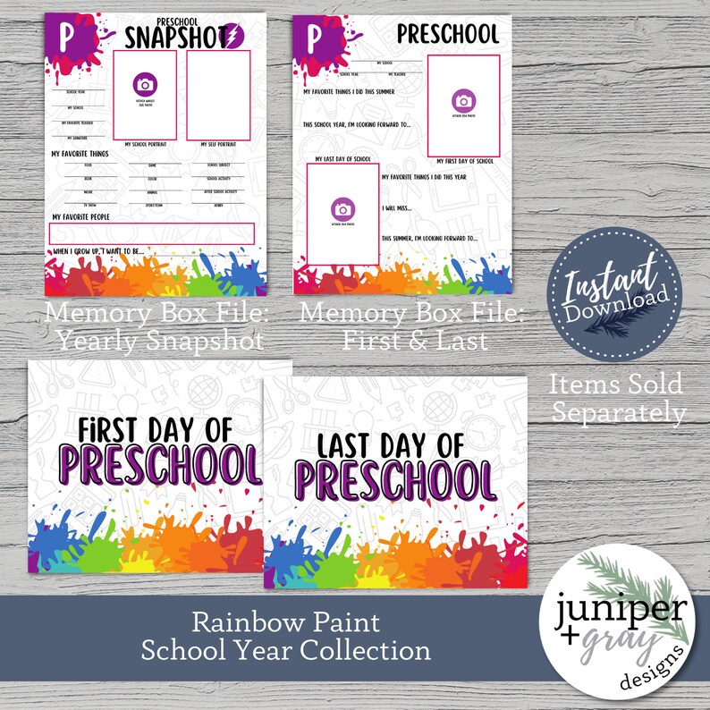 Printable School Memory Box Files Rainbow Paint Kids First & - Etsy