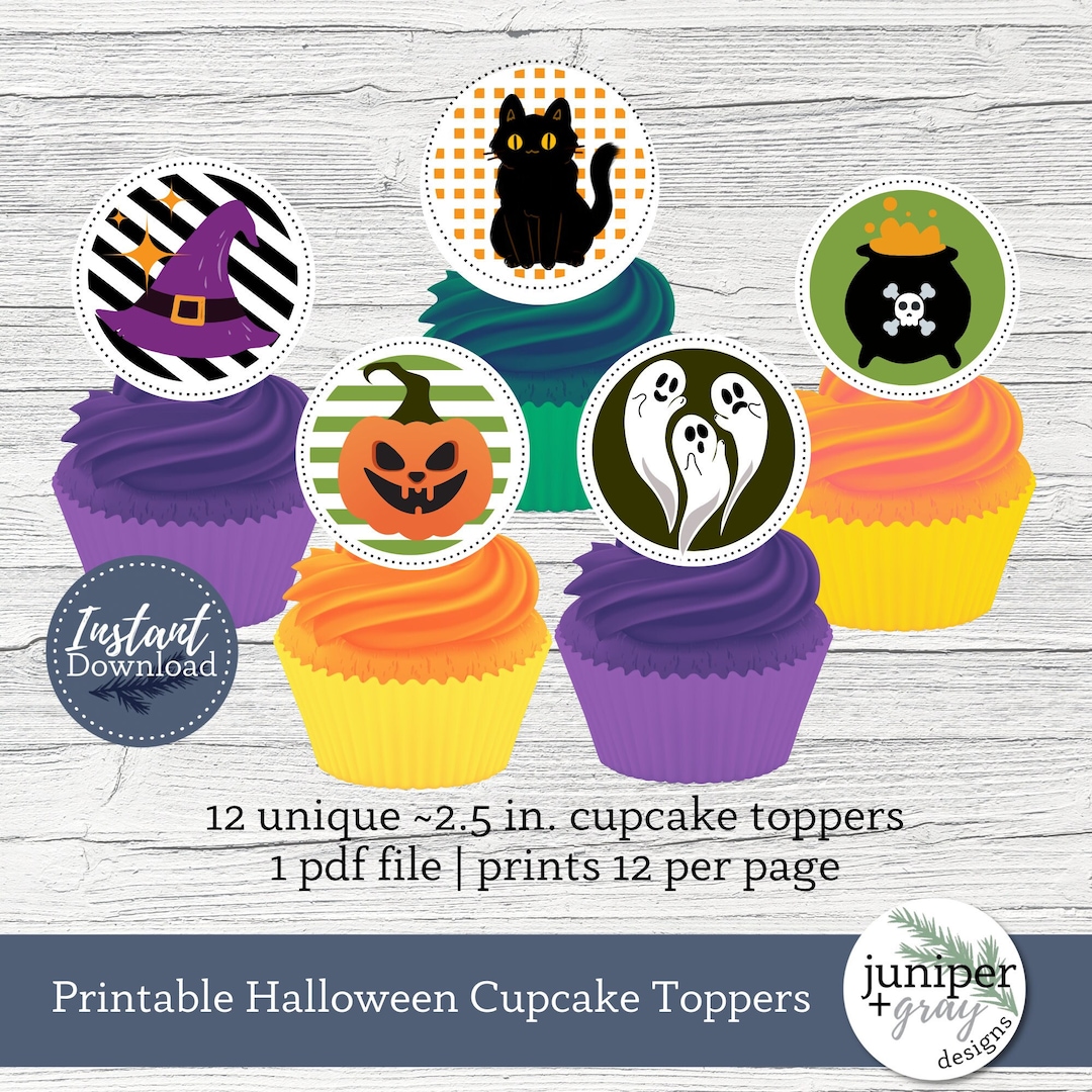 Printable Halloween Theme Party Cupcake Toppers - Cute & Spooky ...