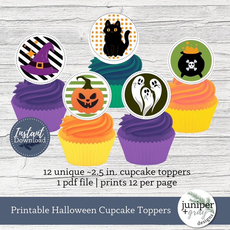 Printable Halloween Theme Party Cupcake Toppers - Cute & Spooky ...