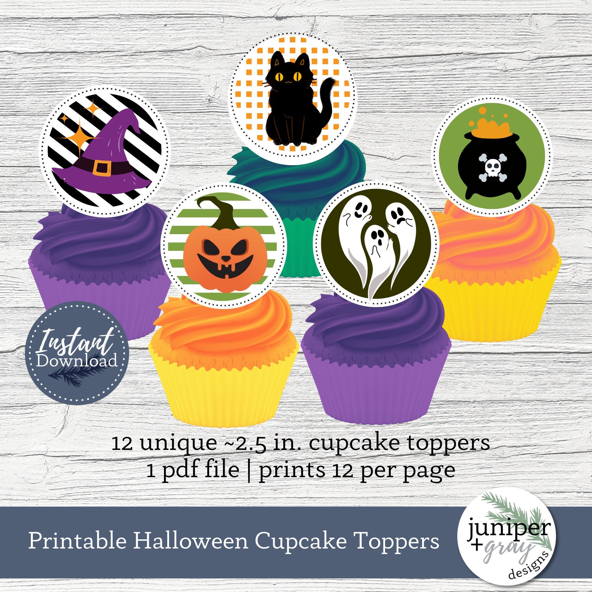 Printable Halloween Theme Party Cupcake Toppers - Cute & Spooky ...
