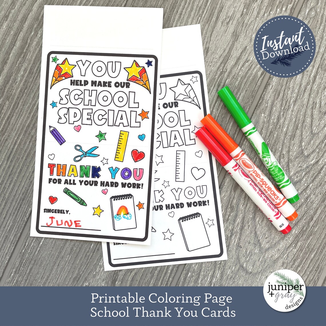 Printable Coloring Thank You Notes: Teacher & School Staff (PDF) - Etsy