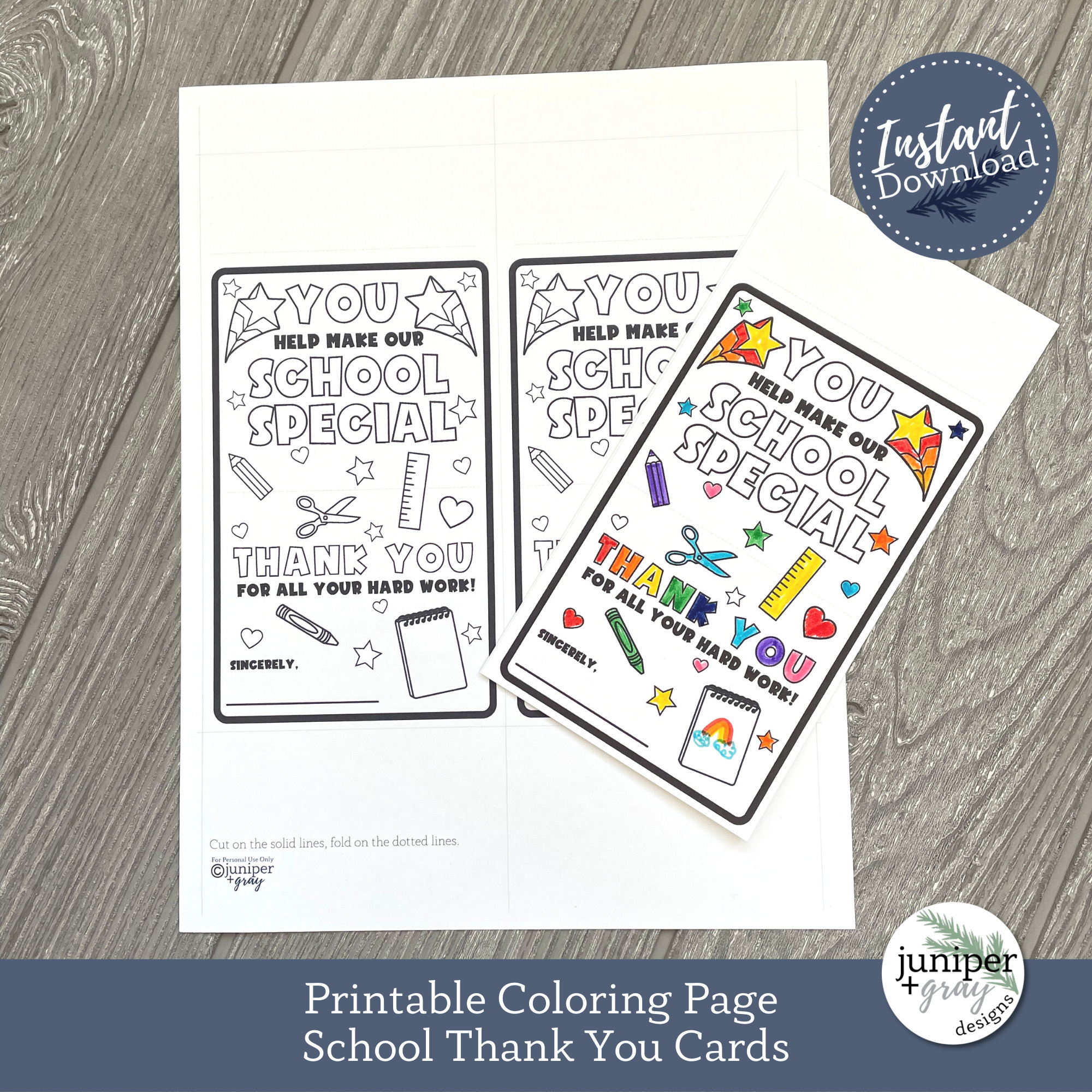 Printable Coloring Thank You Notes: Teacher & School Staff (PDF) - Etsy