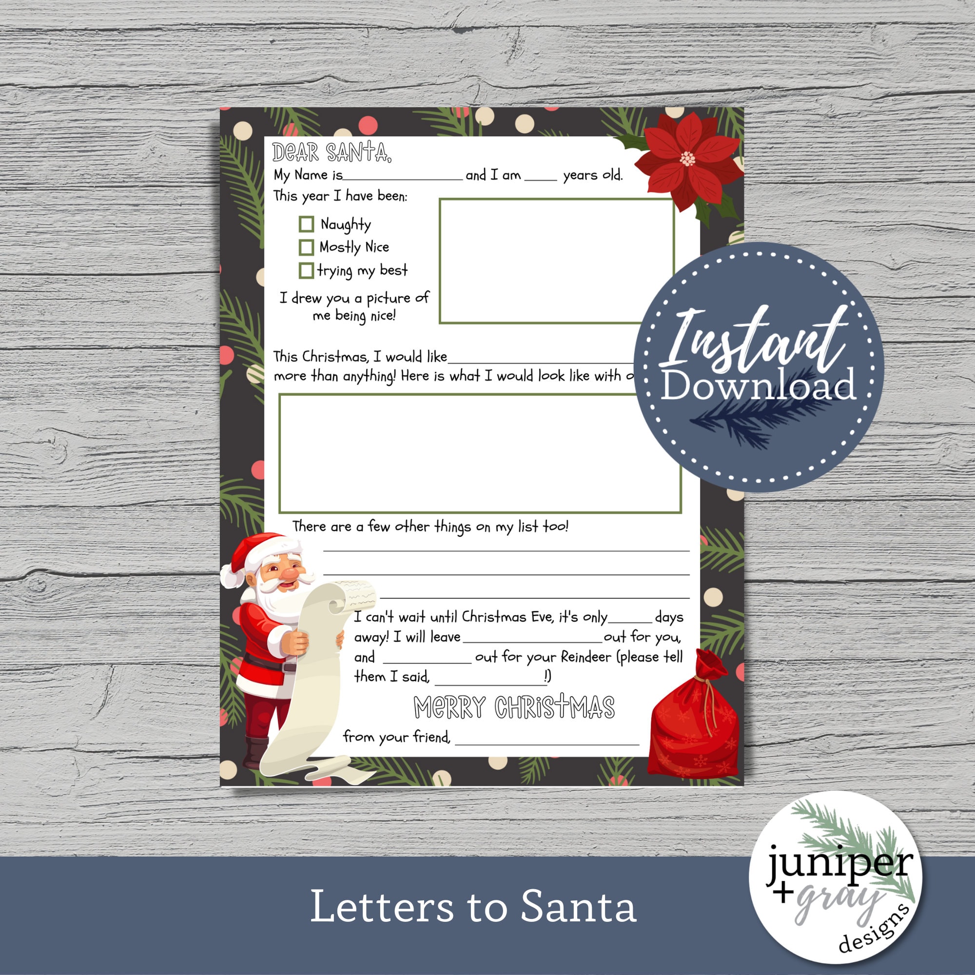 Printable Letter to Santa Fill the Blank Santa Letter Early Reader ...
