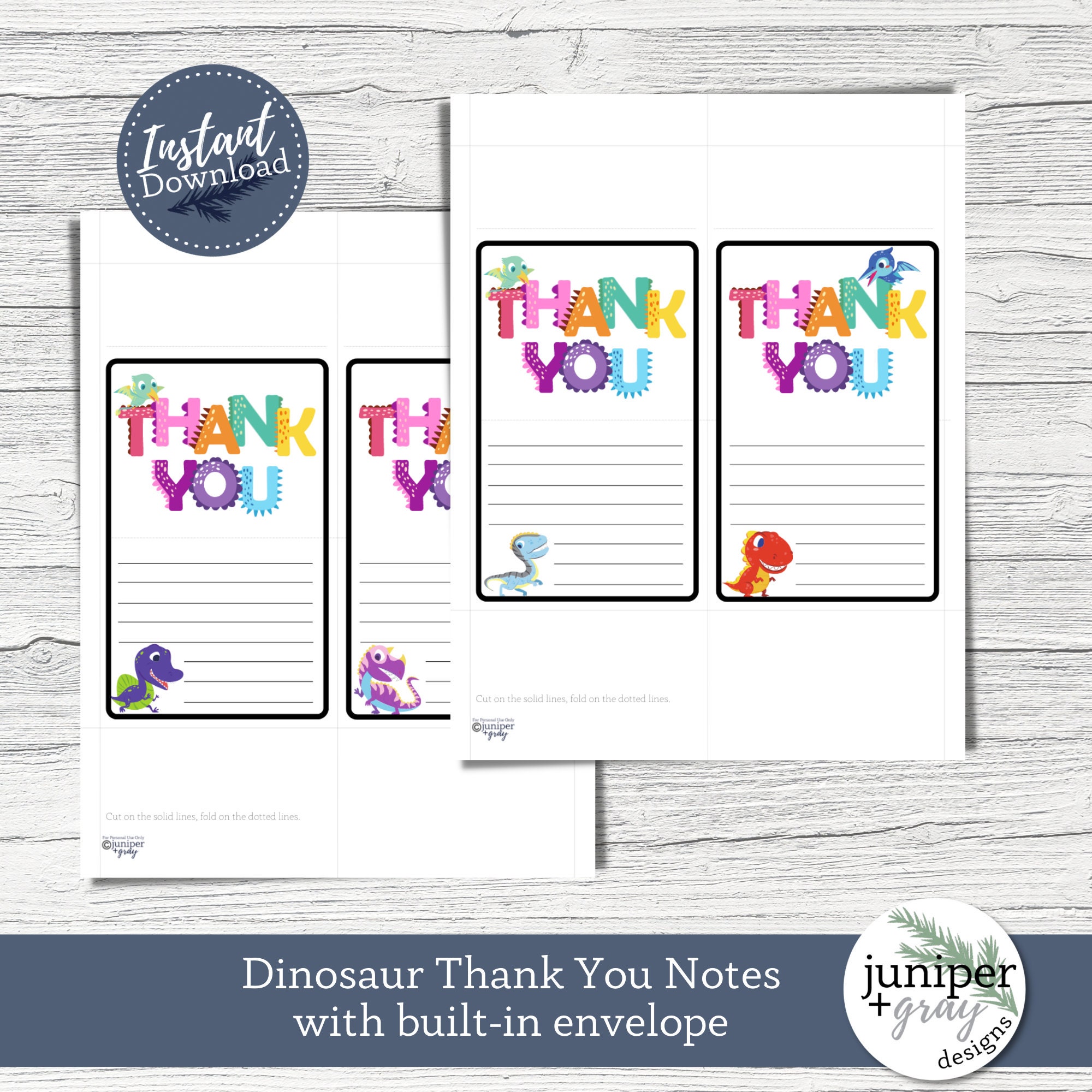 Printable Dinosaur Theme Party Thank You Notes - Dinosaur Thank You ...