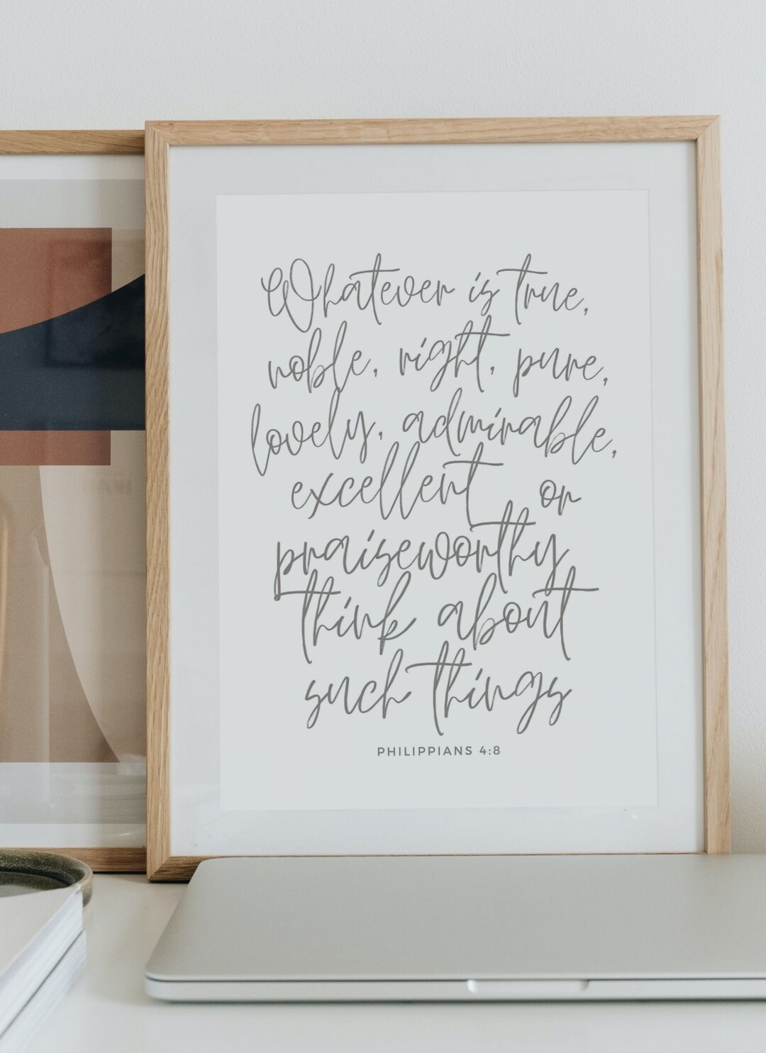 Philippians 4:8 Gray Calligraphy Font Digital Printable - Etsy