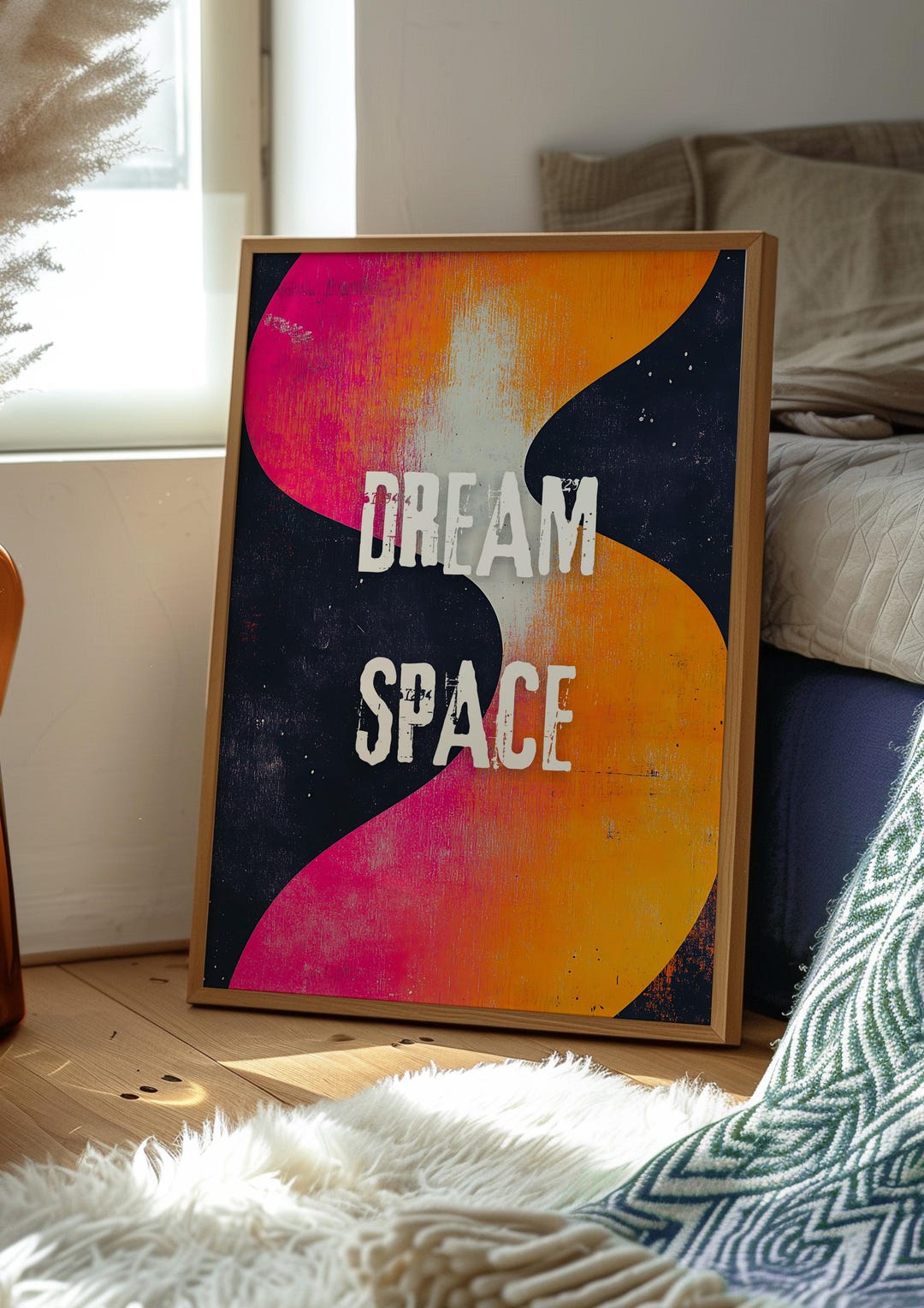 Dream Space Retro Abstract Art Print, Vibrant Minimalist Wall Decor ...