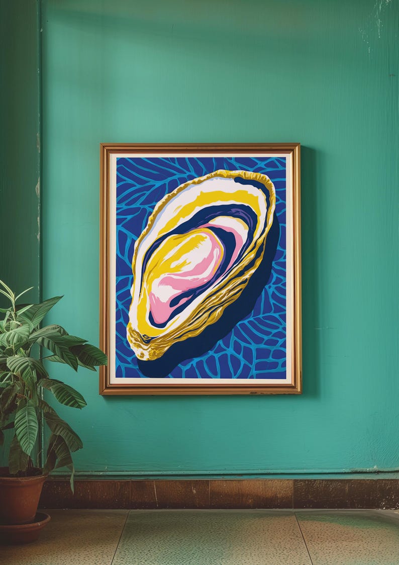 Abstract Oyster Poster, Coastal Inspired Art, Modern Colorful ...