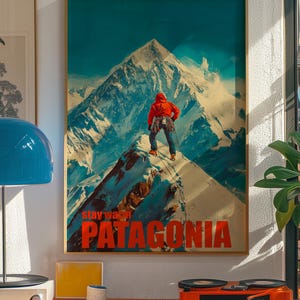 Patagonia Mountain Climber Poster: Snowy Peak Adventure Art - Etsy
