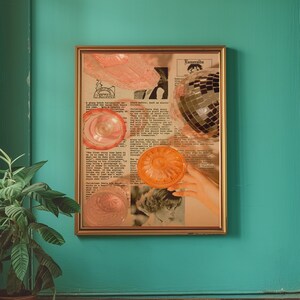 Vintage Collage Art Print, Retro Disco Ball and Glassware Poster ...