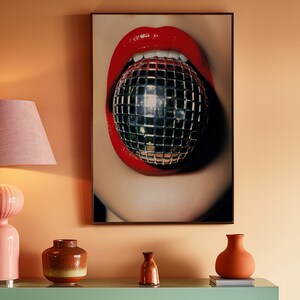 Disco Ball Lips Poster: 70s Retro Wall Art (digital Download) - Etsy