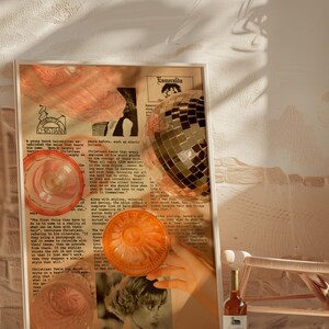Vintage Collage Art Print, Retro Disco Ball and Glassware Poster ...