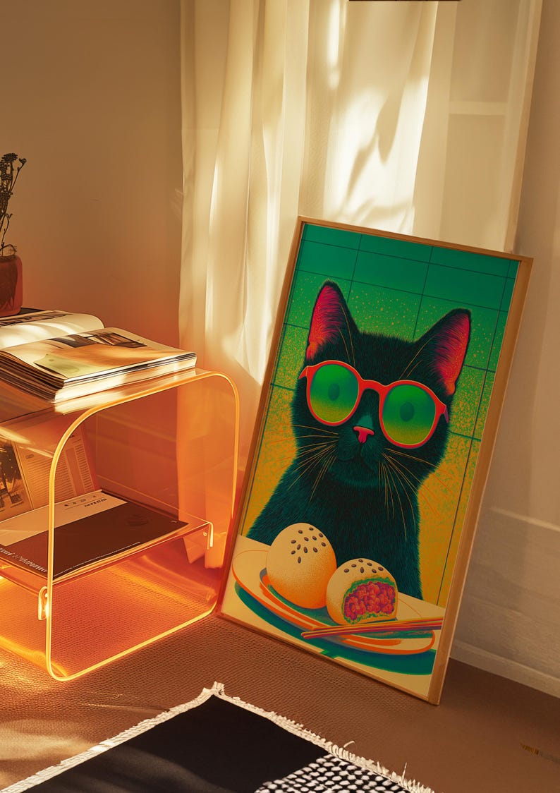 Cool Cat With Glasses Art Print, Retro Feline Wall Decor - Etsy UK