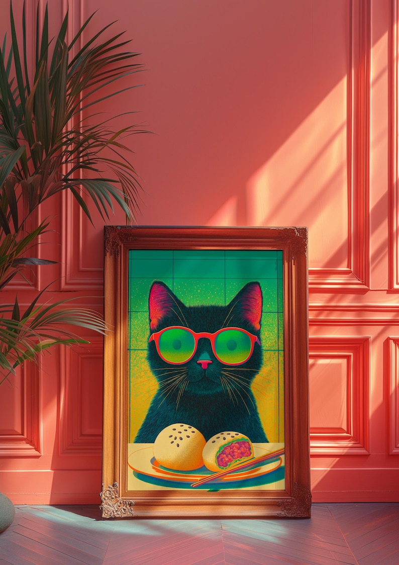 Cool Cat With Glasses Art Print, Retro Feline Wall Decor - Etsy UK