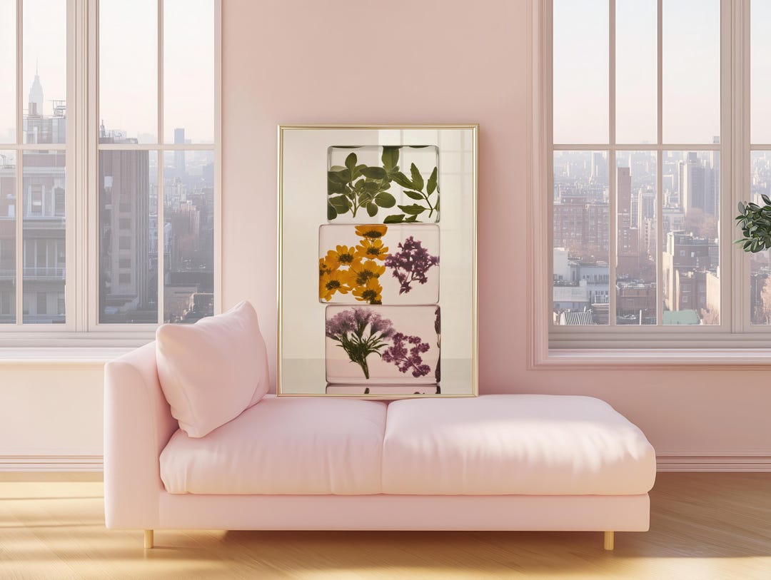 Botanical Ice Block Wall Art, Modern Floral Print, Frozen Nature ...