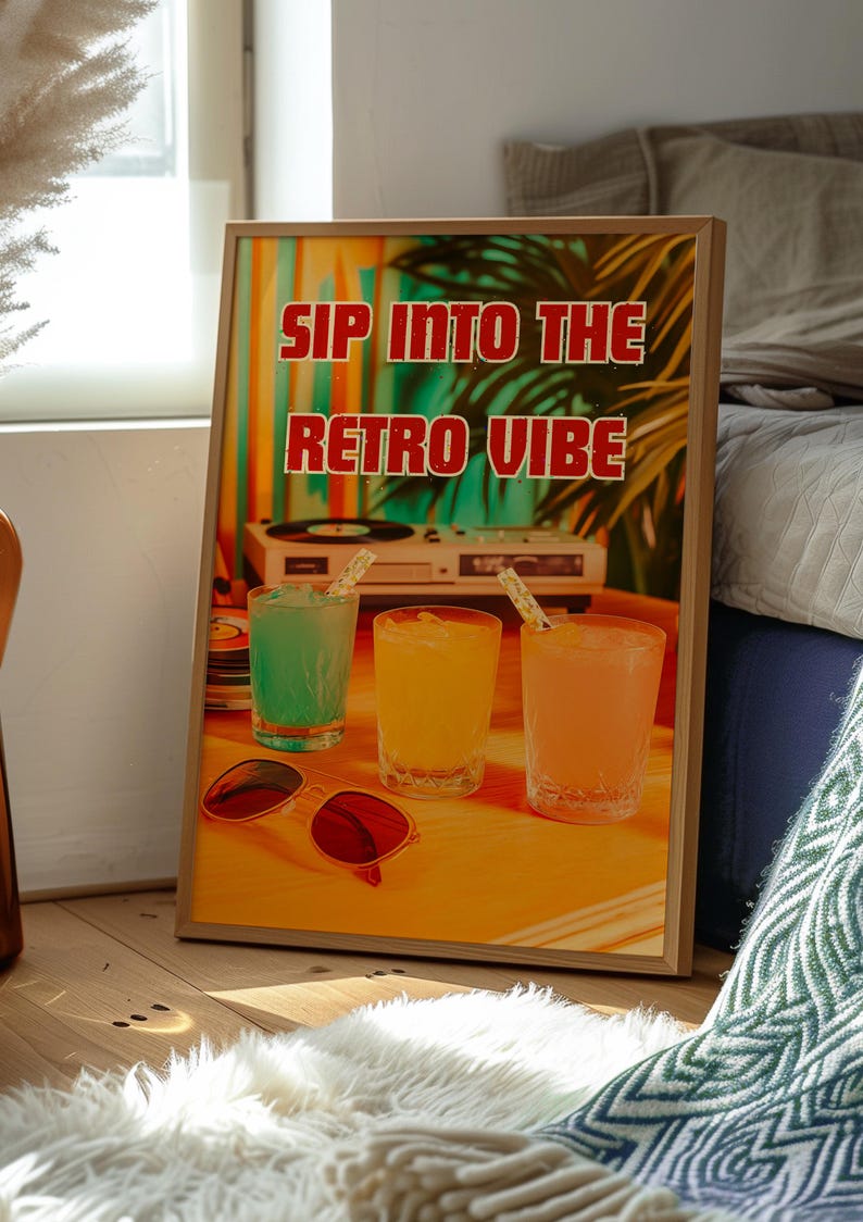 Retro Cocktail Art Print: 80s Neon Bar Decor (digital Download) - Etsy