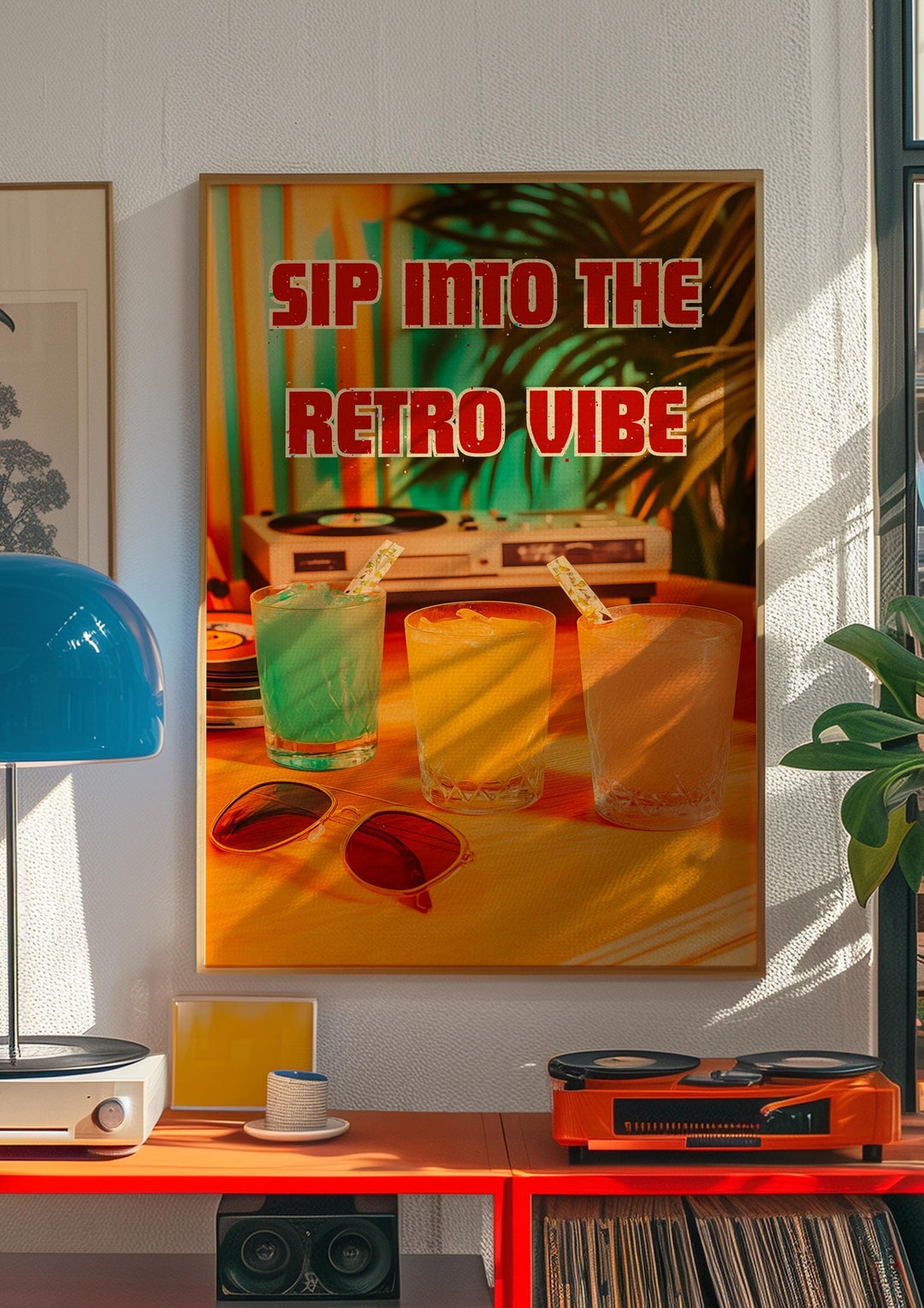 Retro Cocktail Bar Poster, 80s Neon Vibes Art Print With Colorful ...