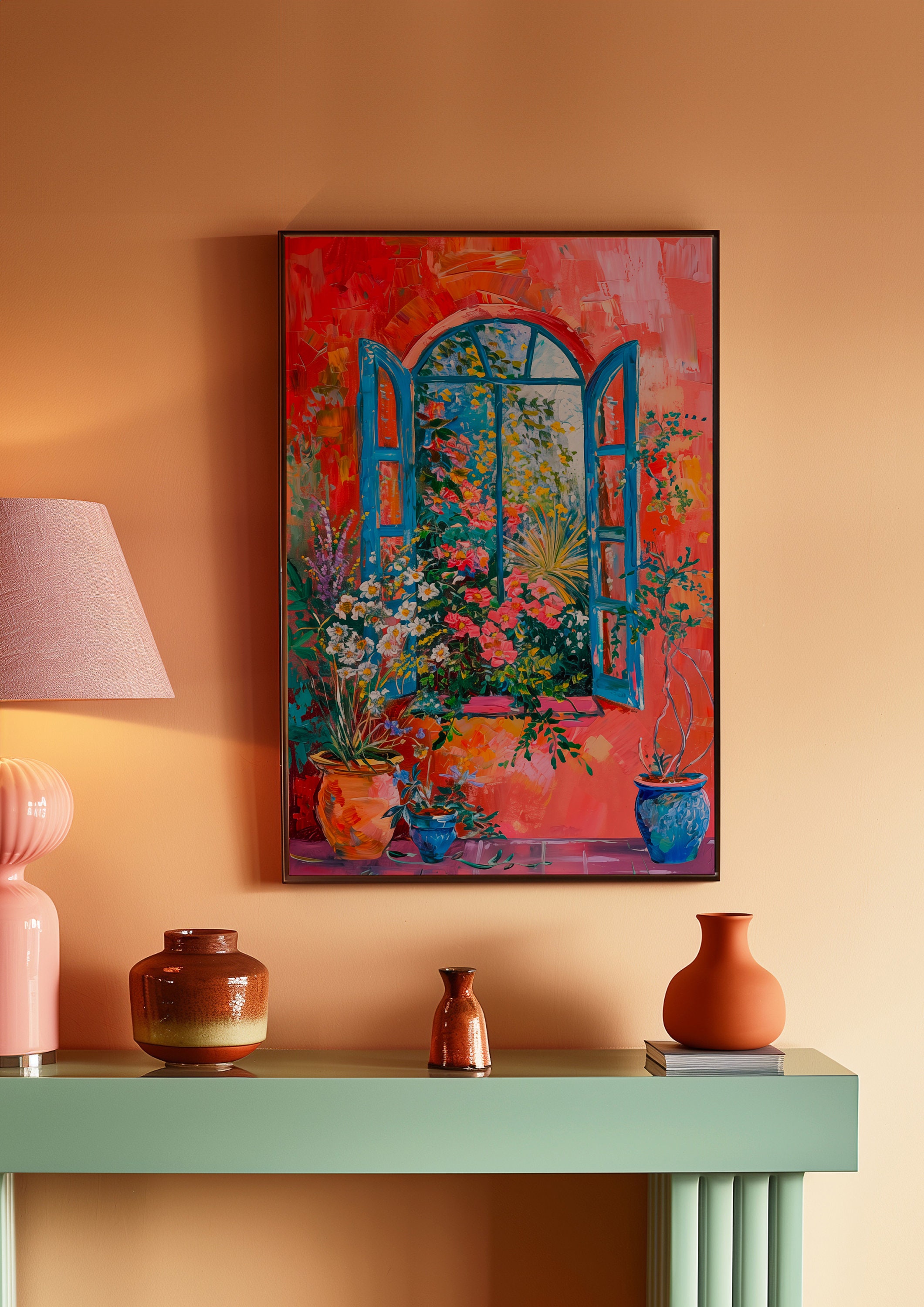 Floral Window Art Print: Colorful Retro Home Decor (digital Download ...