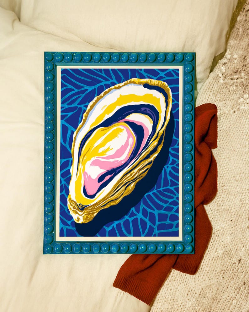 Abstract Oyster Poster, Coastal Inspired Art, Modern Colorful ...