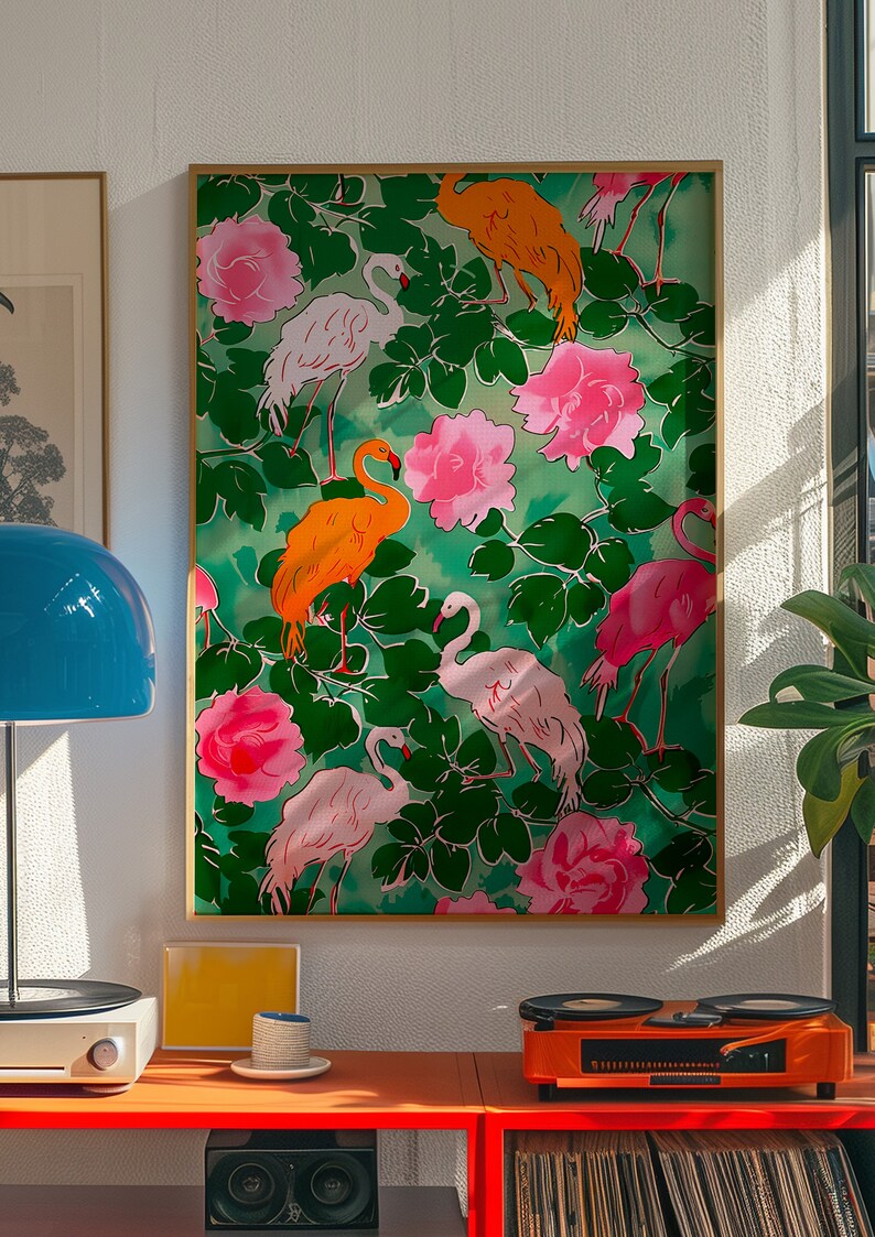 Psychedelic Flamingo Art Print: Kitsch Bathroom Decor (digital Download ...