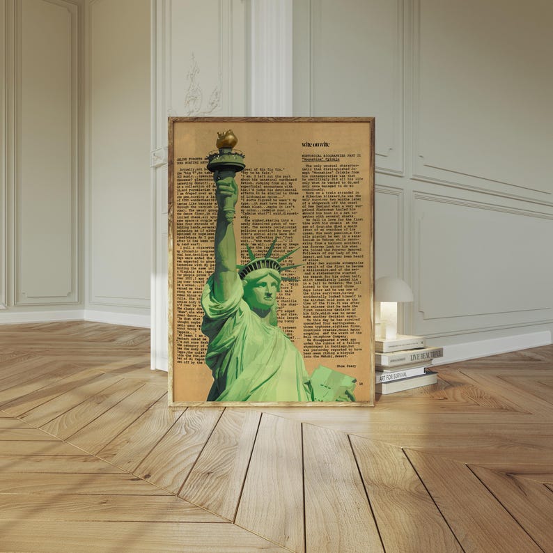 Statue of Liberty Typography Poster, Vintage Style Newspaper Art Print ...