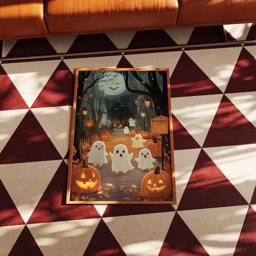 Cute Ghosts Poster, Pumpkin Poster, Halloween Wall Decor, Spooky Art ...