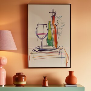 70s Retro Line Art Poster: Kitchen & Bar Wall Decor (digital Download ...