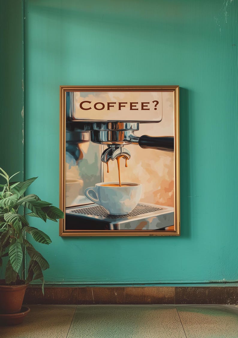 Retro Coffee Machine Poster: Modern Kitchen Art Print - Etsy