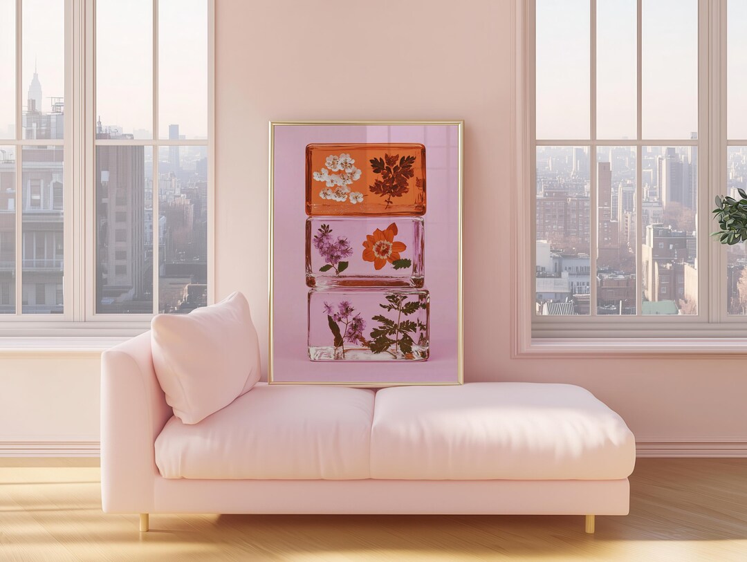 Floral Ice Cube Art Print, Nature Inspired Wall Decor, Modern Botanical ...