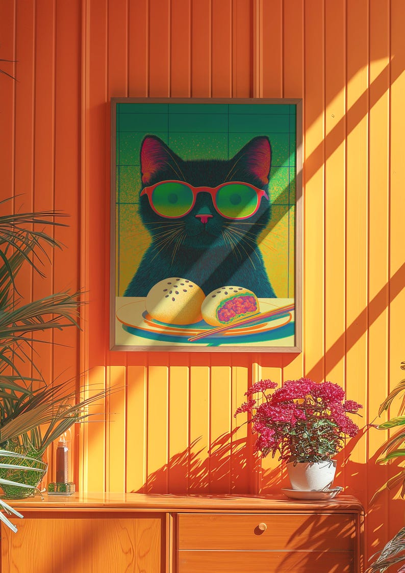 Cool Cat With Glasses Art Print, Retro Feline Wall Decor - Etsy UK