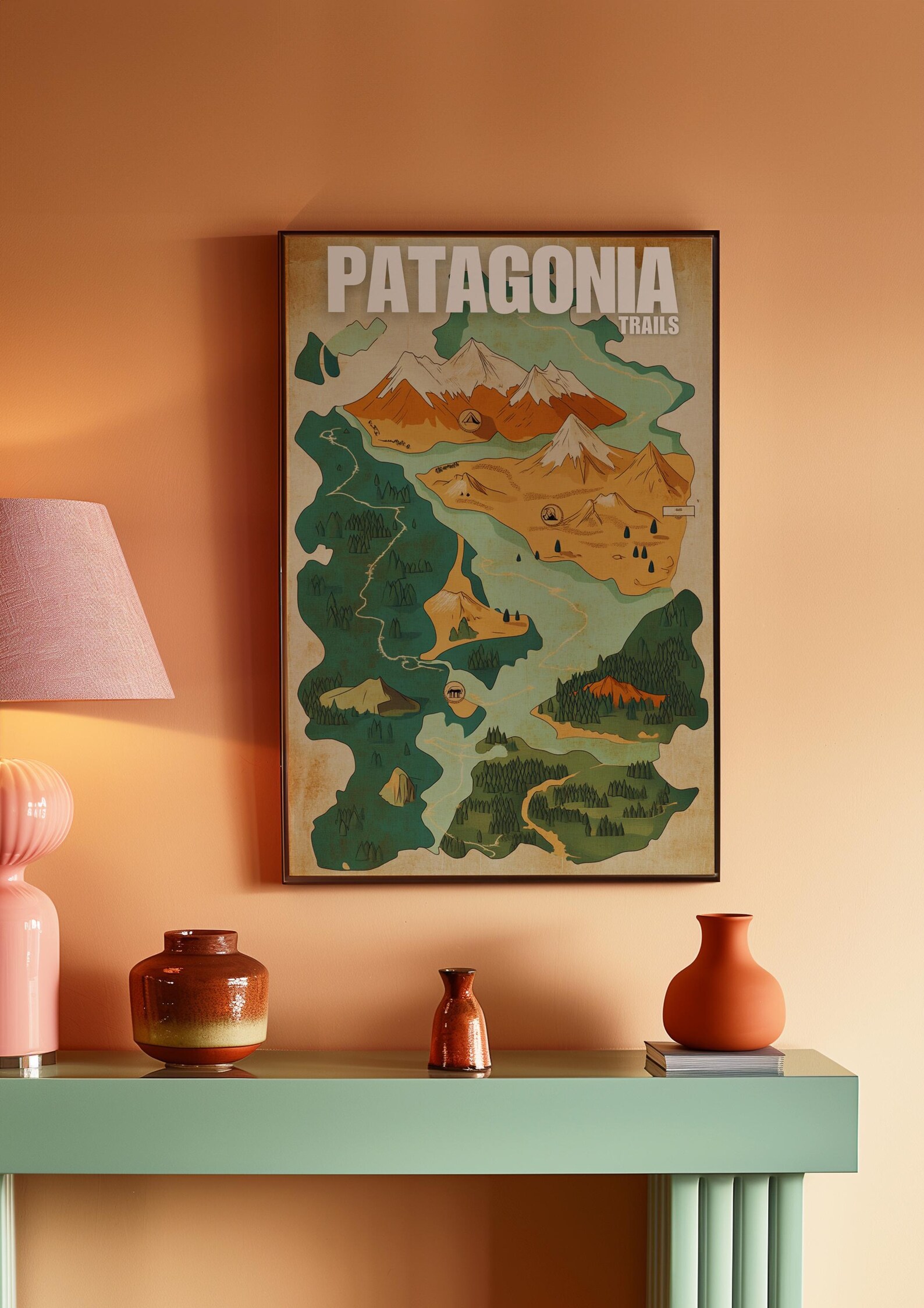 Patagonia Trails Map Poster: Vintage Hiking Art (digital Download) - Etsy