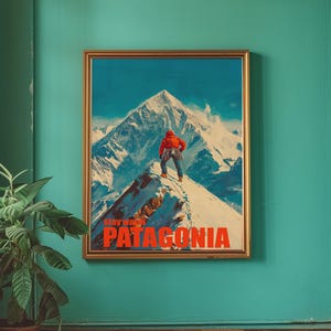 Patagonia Mountain Climber Poster: Snowy Peak Adventure Art - Etsy
