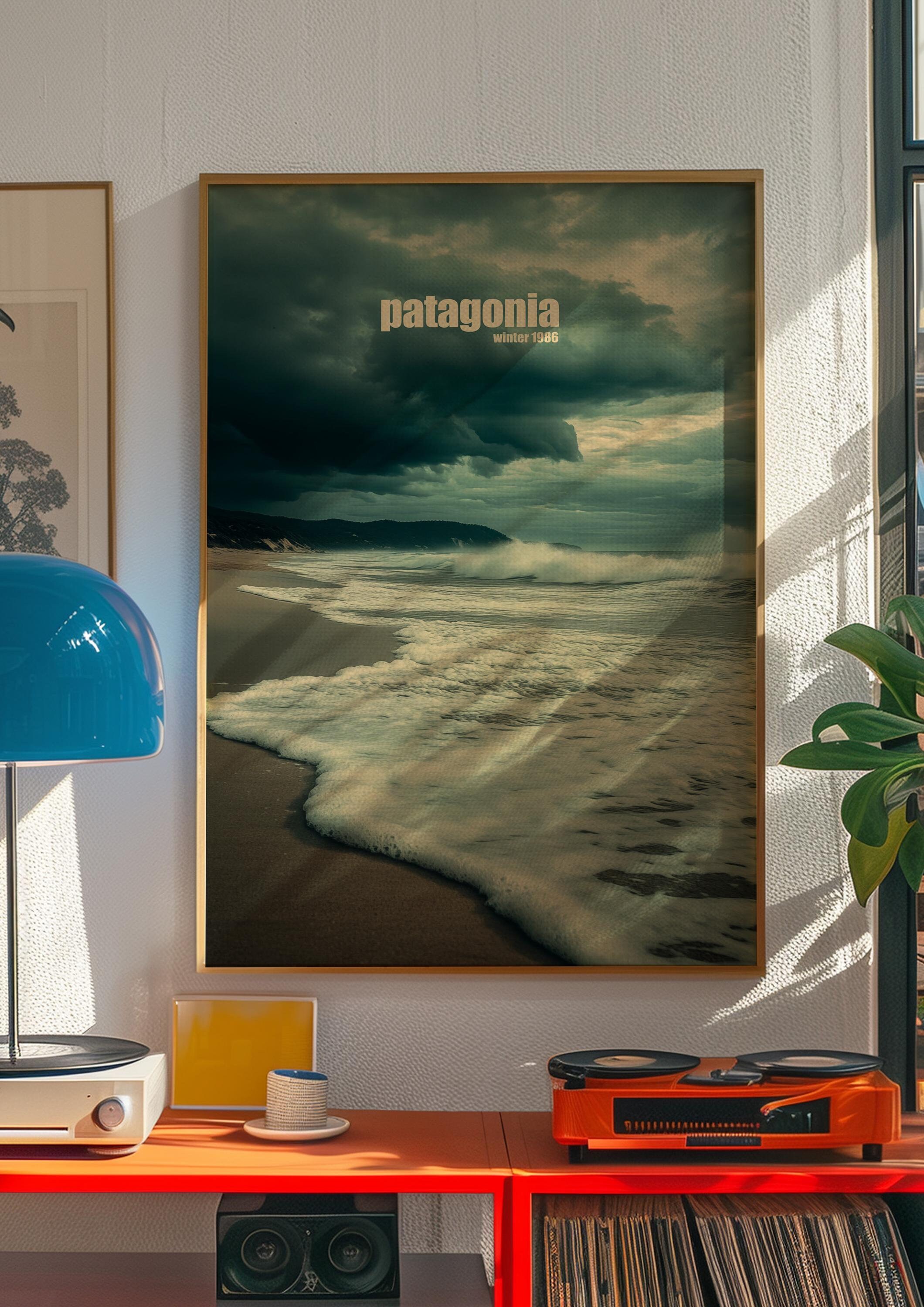Patagonia Ocean Waves Poster, Vintage Coastal Art, Winter 1986 Storm ...
