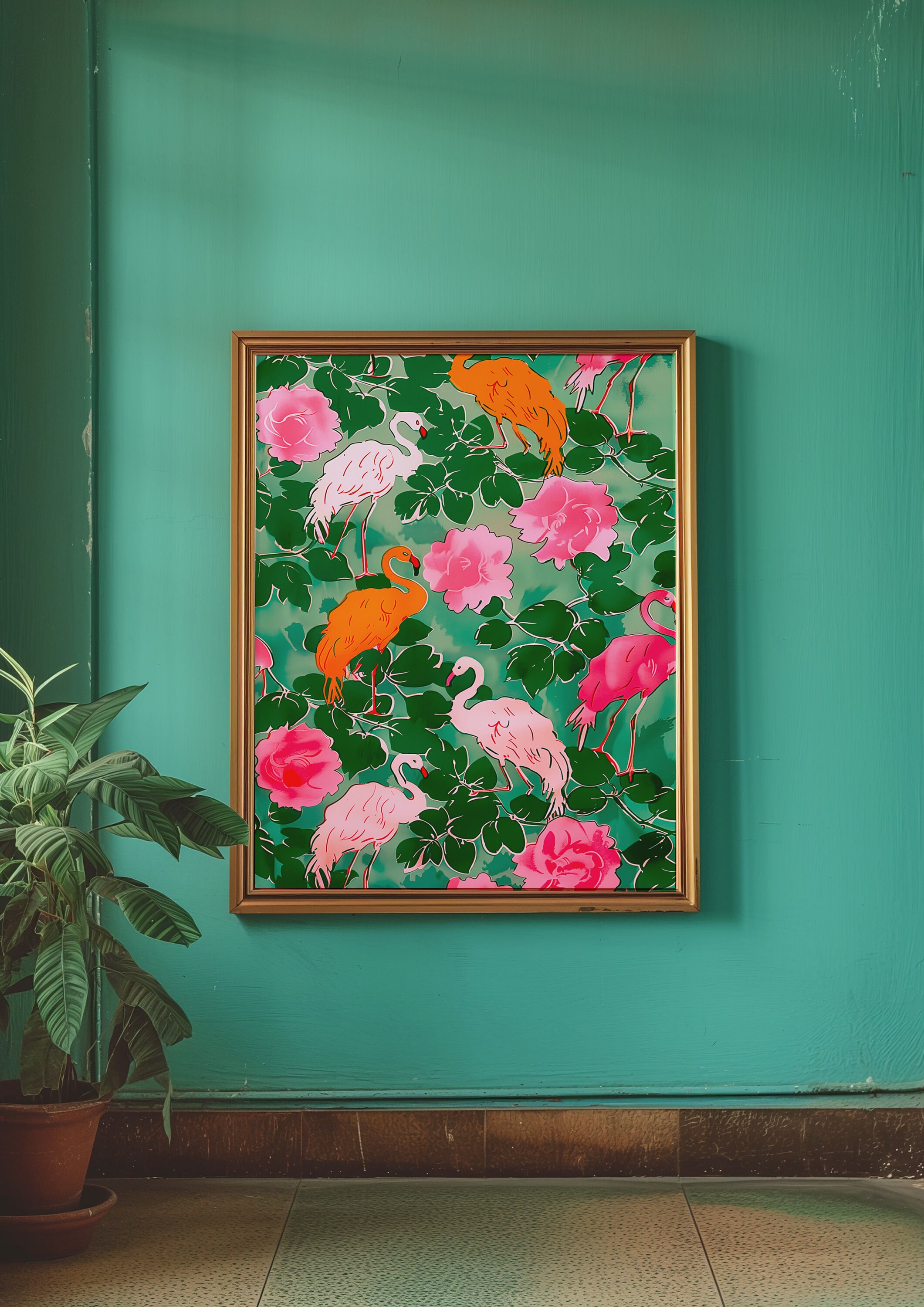 Psychedelic Flamingo Art Print: Kitsch Bathroom Decor (digital Download ...