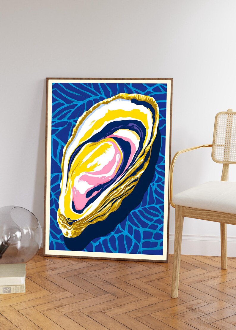 Abstract Oyster Poster, Coastal Inspired Art, Modern Colorful ...