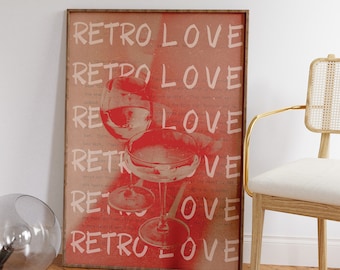 Red Wall Art, Newspaper Trendy Wall Art, Hippie Print, Vintage Poster ...