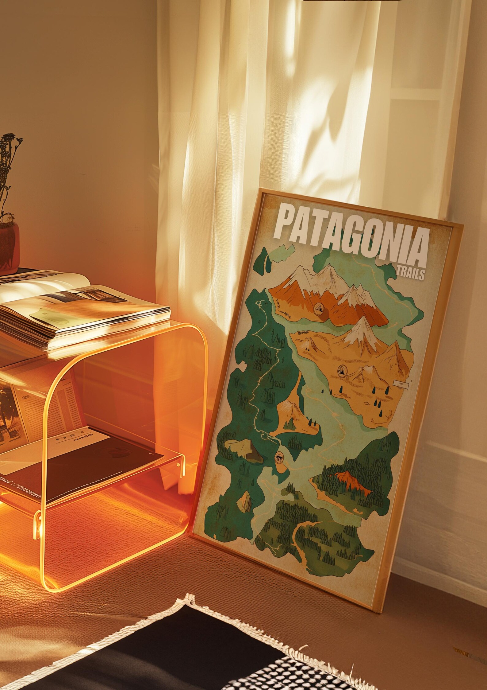 Patagonia Trails Map Poster: Vintage Hiking Art (digital Download) - Etsy