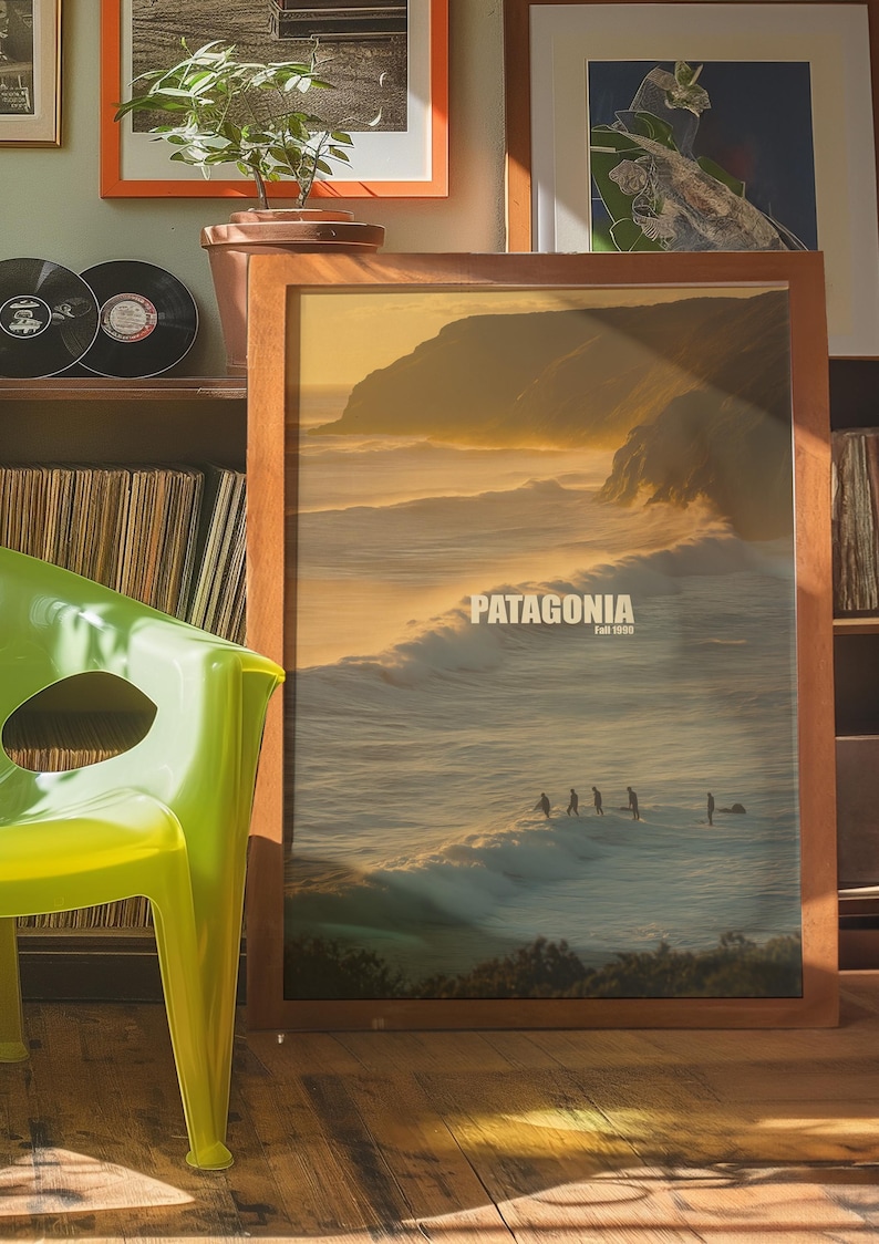 Patagonia Sunset Poster: Golden Hour Ocean Waves, Surfing Art - Etsy