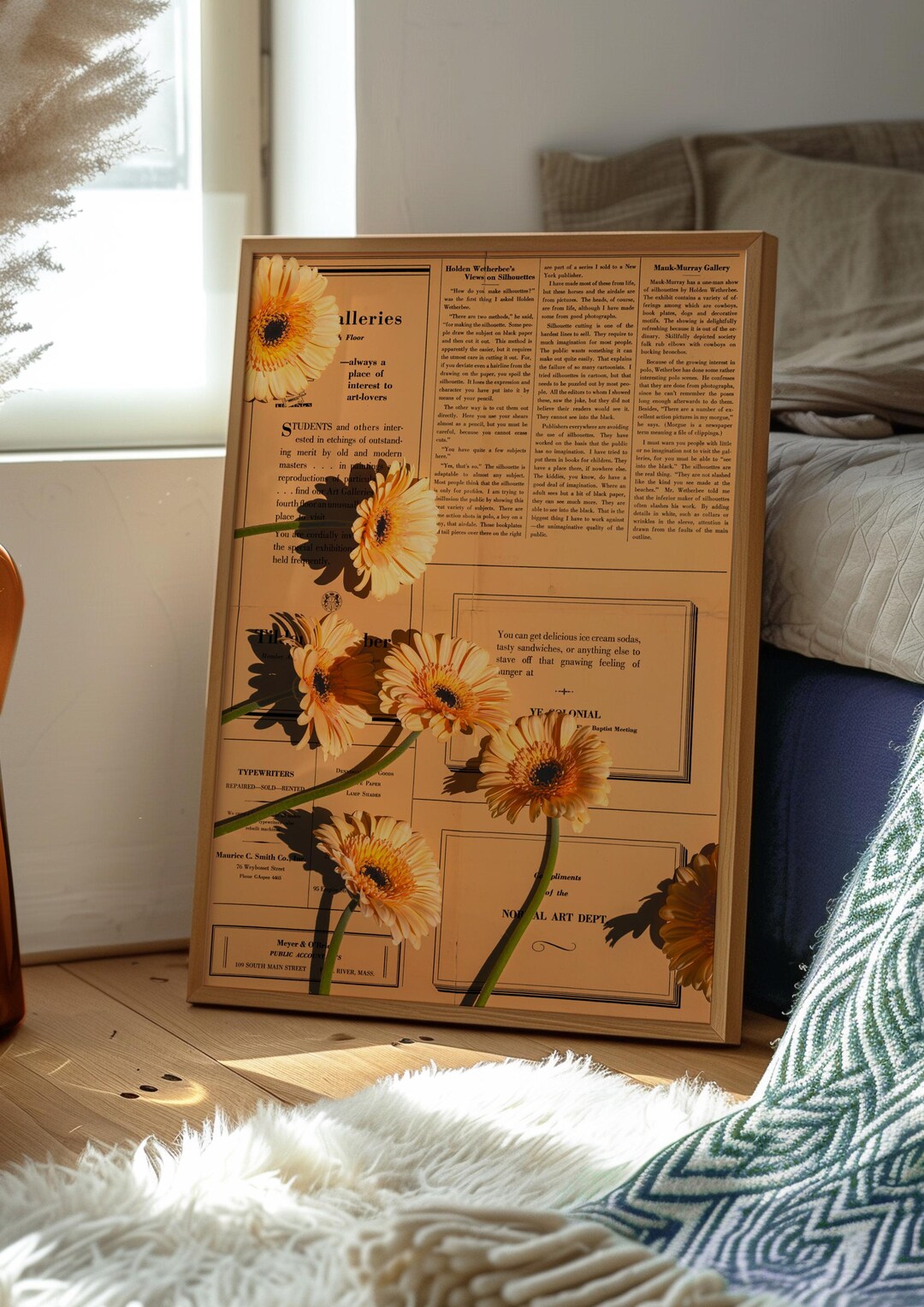 Vintage Daisy Collage Poster, Warm Floral Newspaper Wall Art - Etsy