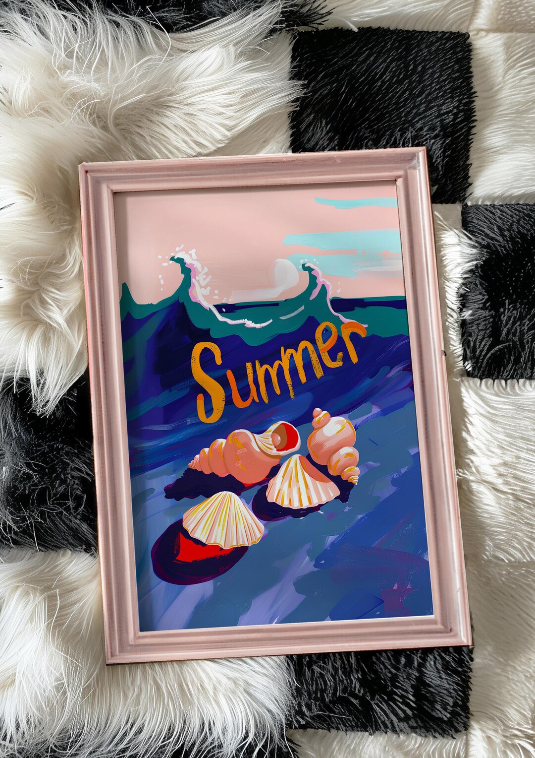 Seashell Poster Decor, Summer Poster, Summer Home Decor, Colorful Art ...