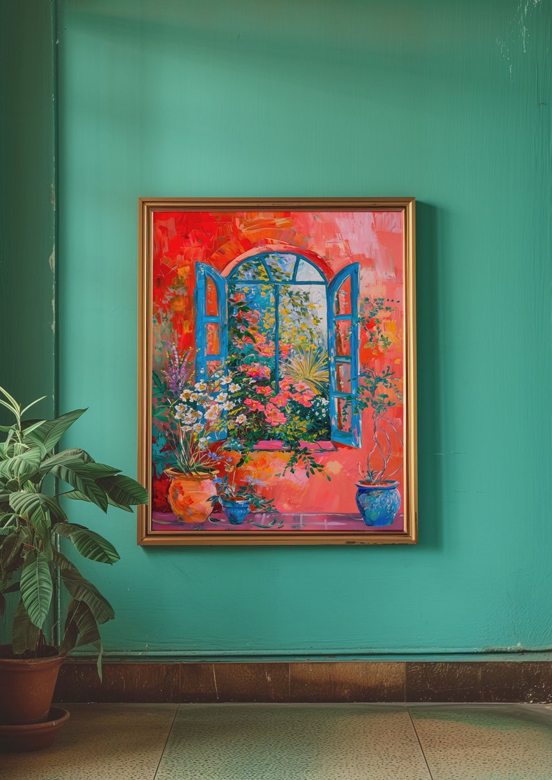 Floral Window Art Print: Colorful Retro Home Decor (digital Download ...