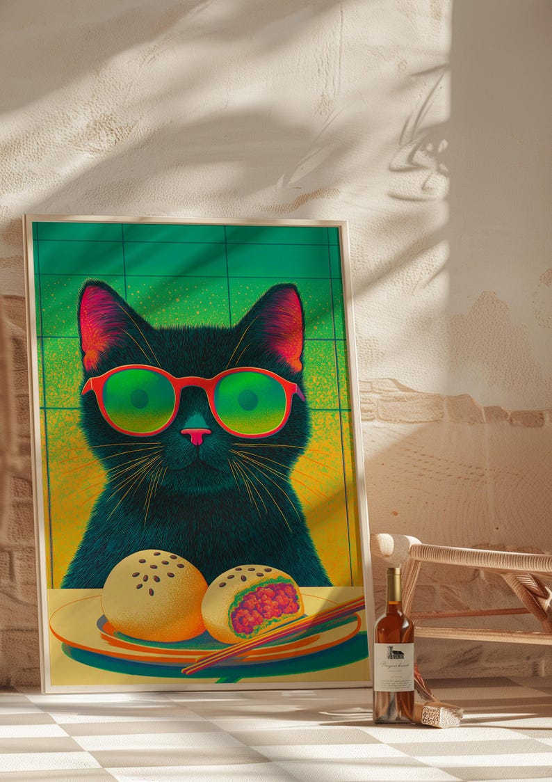 Cool Cat With Glasses Art Print, Retro Feline Wall Decor - Etsy UK