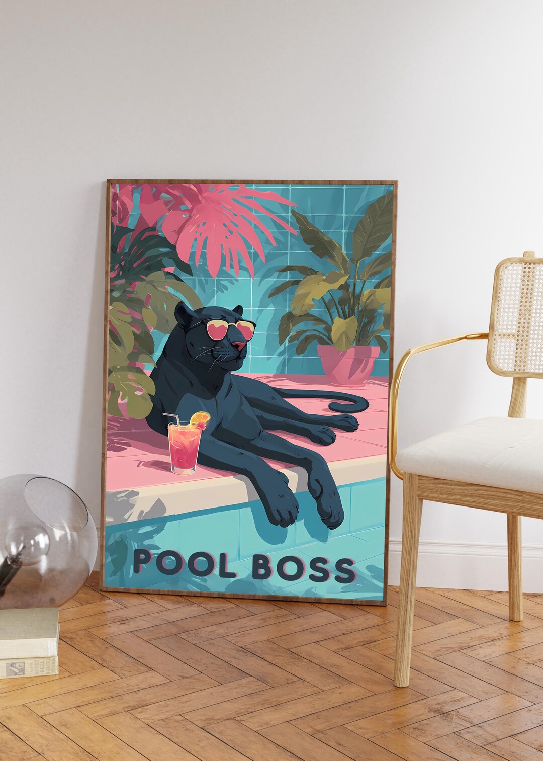 Pool Boss Panther Print: Retro Tropical Bar Art (digital Download - Etsy