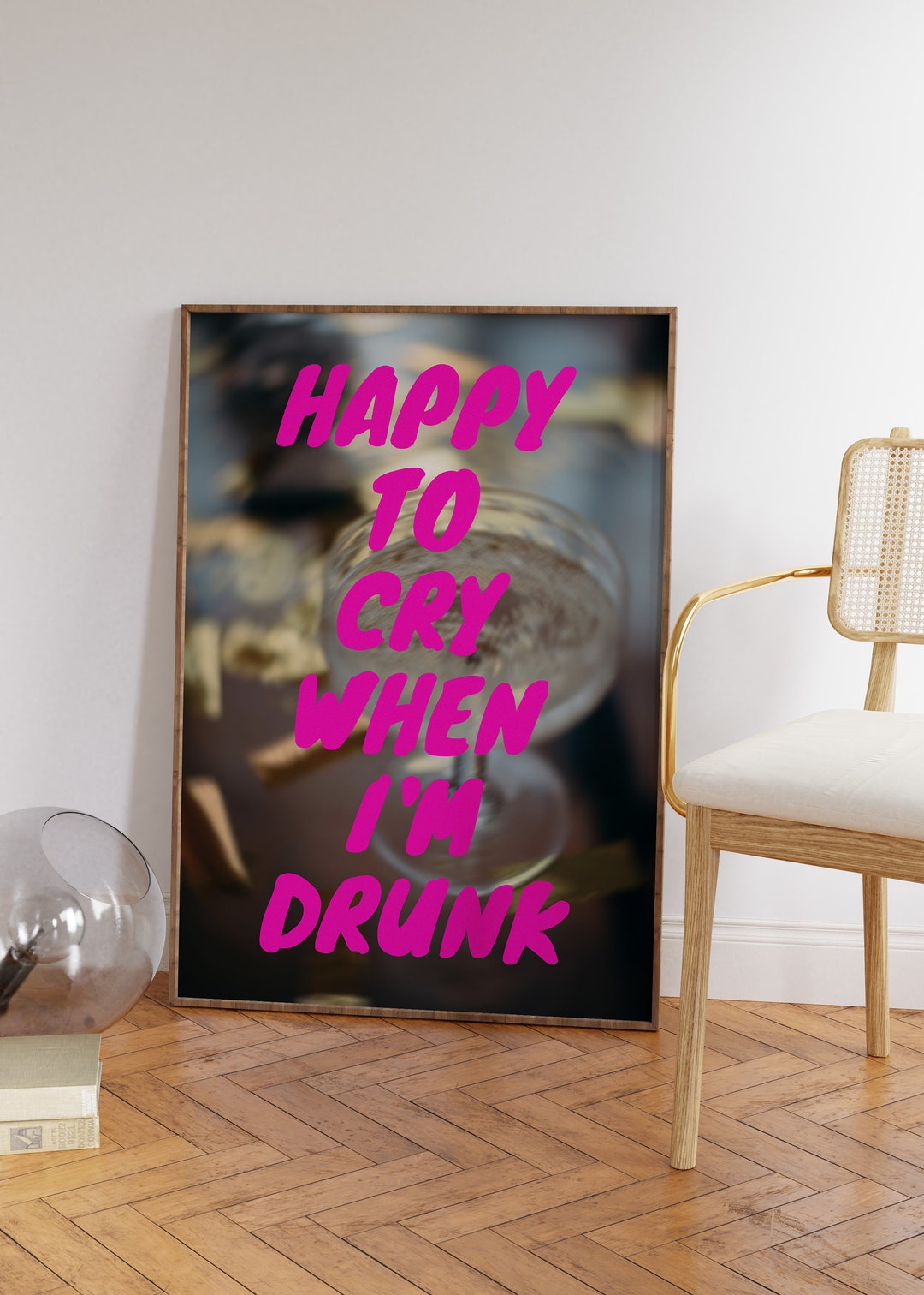 Pink Retro Bar Cart Art Print: Happy to Cry (digital Download) - Etsy