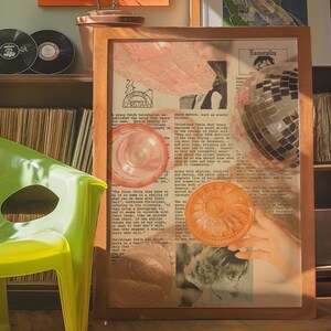 Vintage Collage Art Print, Retro Disco Ball and Glassware Poster ...