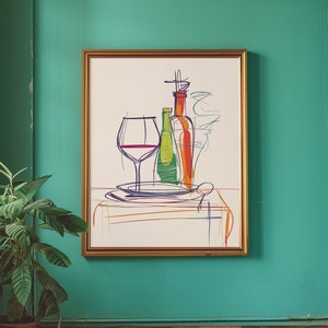 70s Retro Line Art Poster: Kitchen & Bar Wall Decor (digital Download ...
