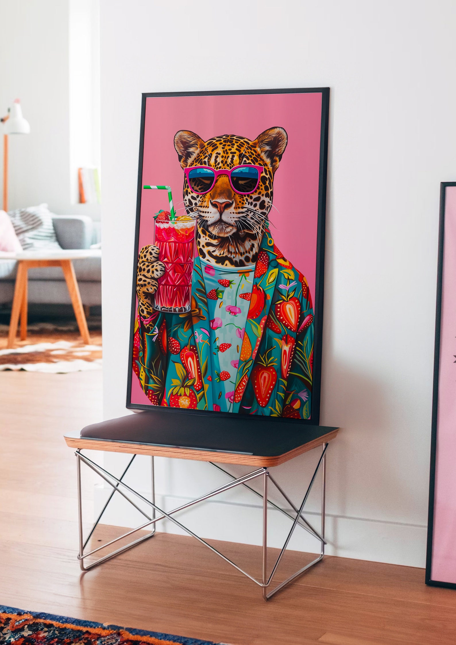 Animal Portrait Decor, Kitsch Aesthetic Print, Cocktail Poster, 70s ...