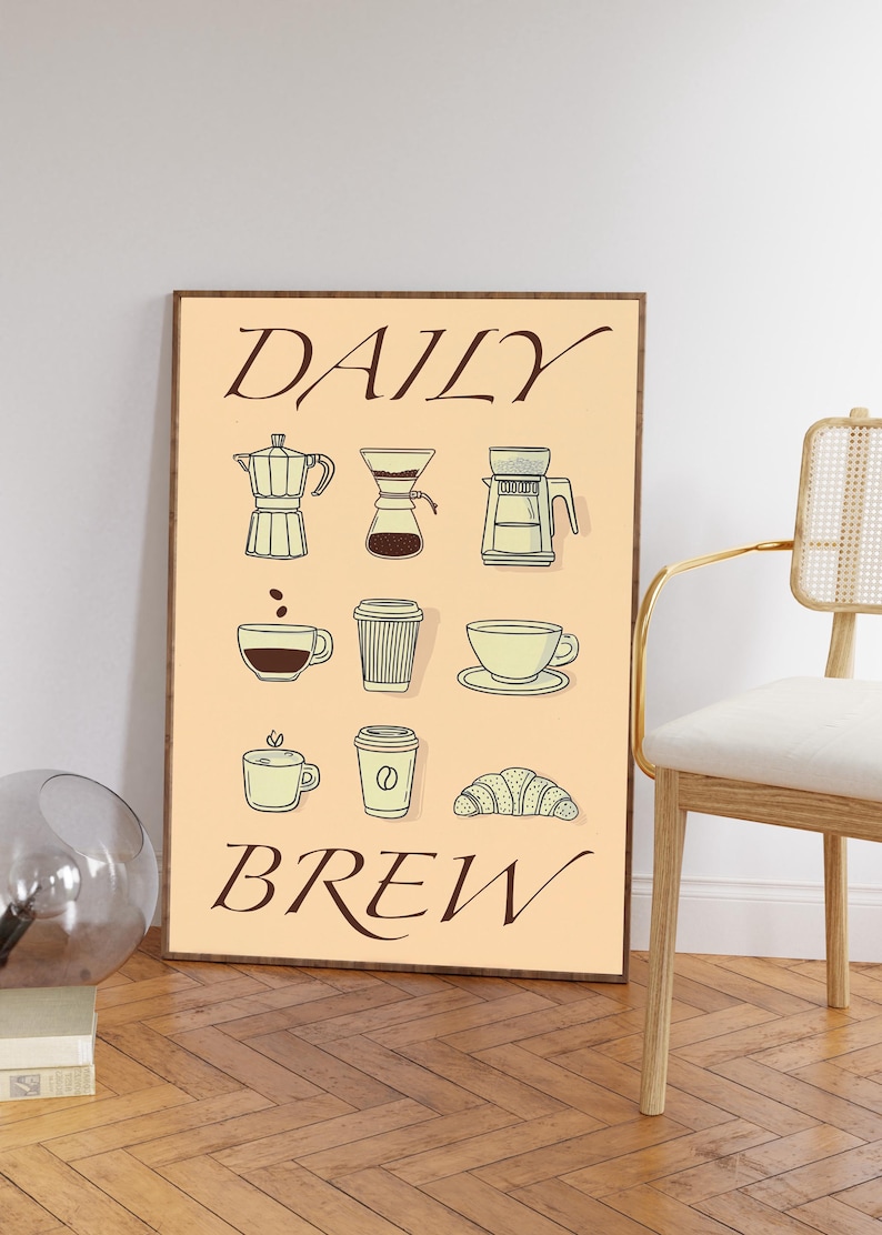 Daily Brew Coffee Poster, Minimal Café Art Print, Kitchen Wall Decor ...