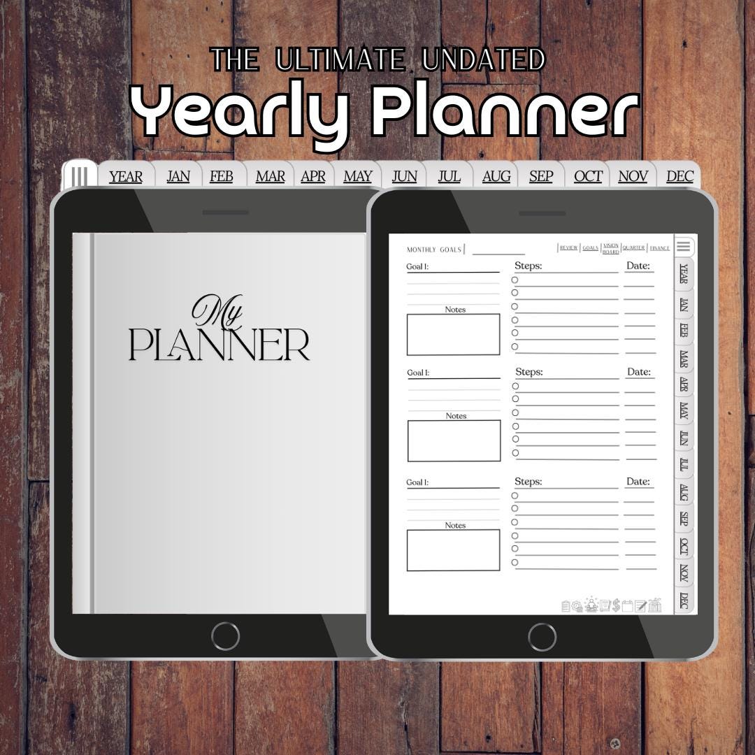 Undated Digital Planner | Yearly Planner | Hyperlinked Monthly | Weekly ...